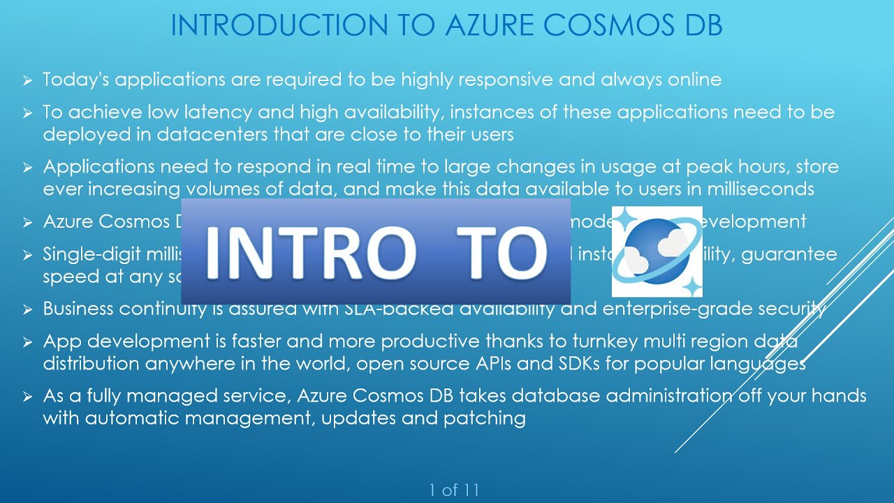 Introduction to Cosmos DB | What is Azure Cosmos DB? | Features | Use ...