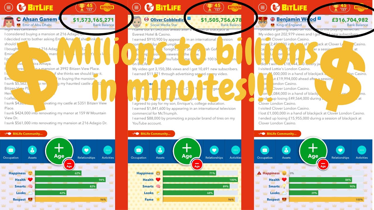 BitLife - How to get hundreds of millions to billions in BitLife in ...