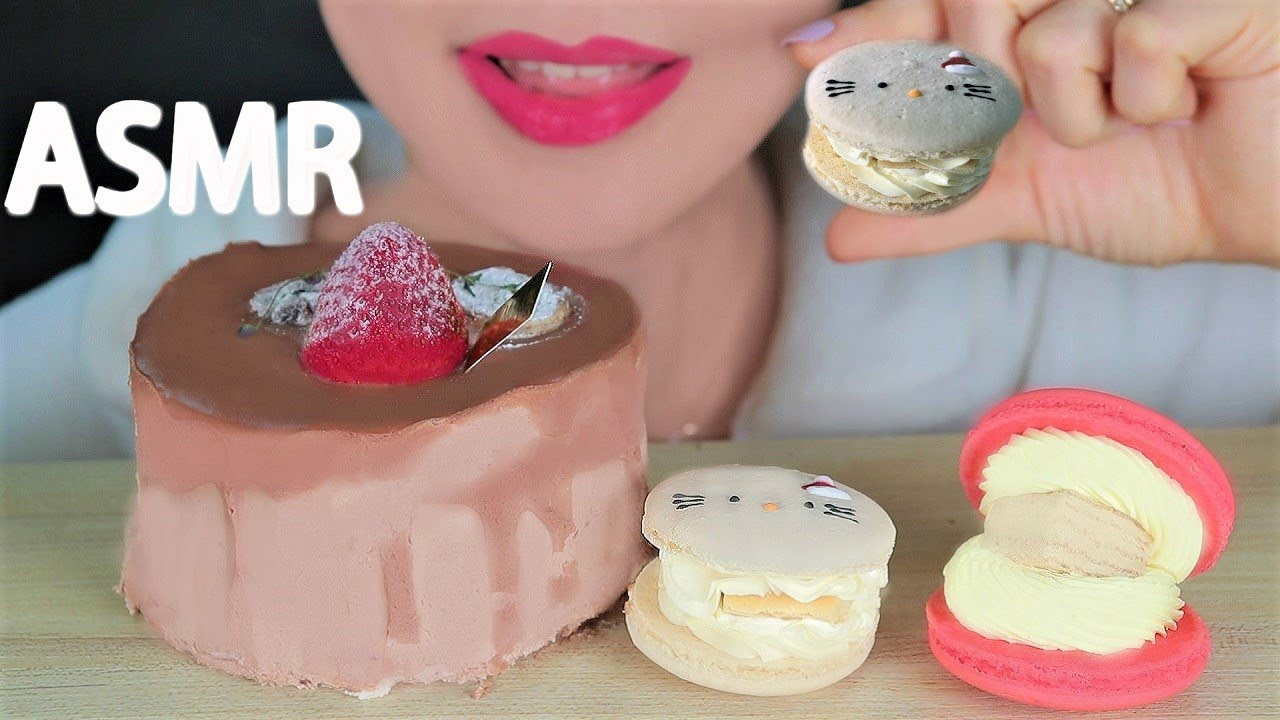 ASMR NUTELLA CHIFFON CAKE MACARON 누텔라 쉬폰 케이크 마카롱 뚱카롱 꾸덕꾸덕 먹방 NO TALKING ...