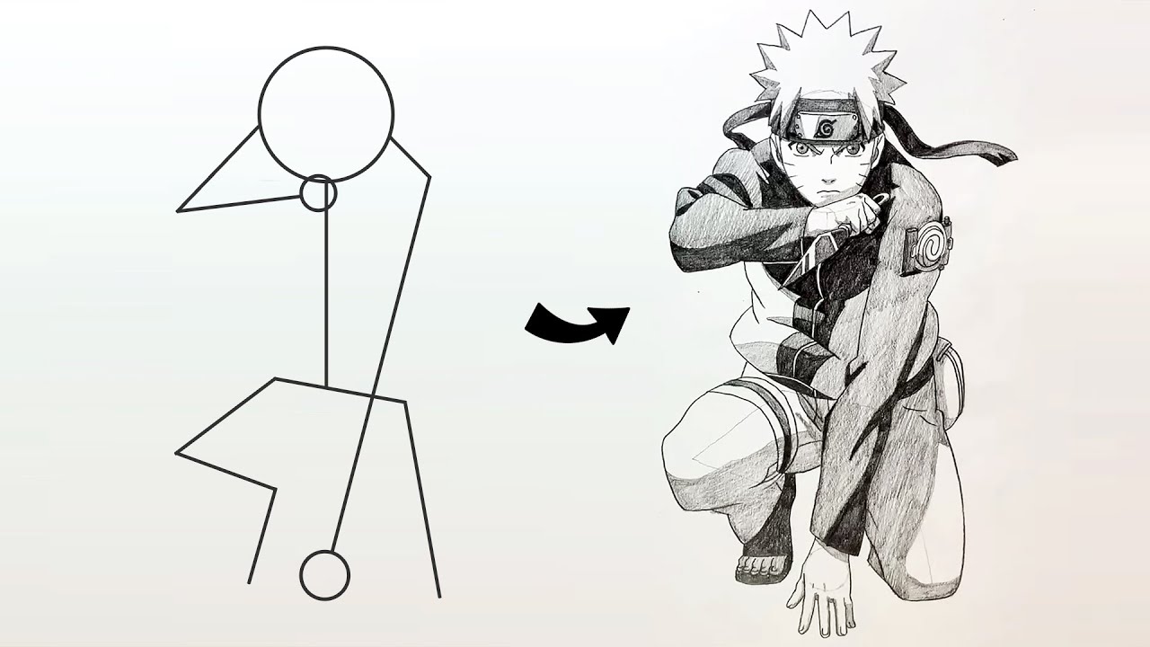 How to Draw Naruto Step-by-Step || Stick Man to Full Body || Anime ...