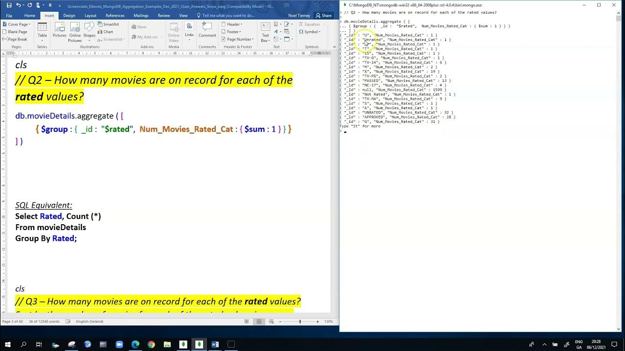MongoDB movieDetails Aggregation Framework 01 $group $sort Stages Counting Docs - YouTube