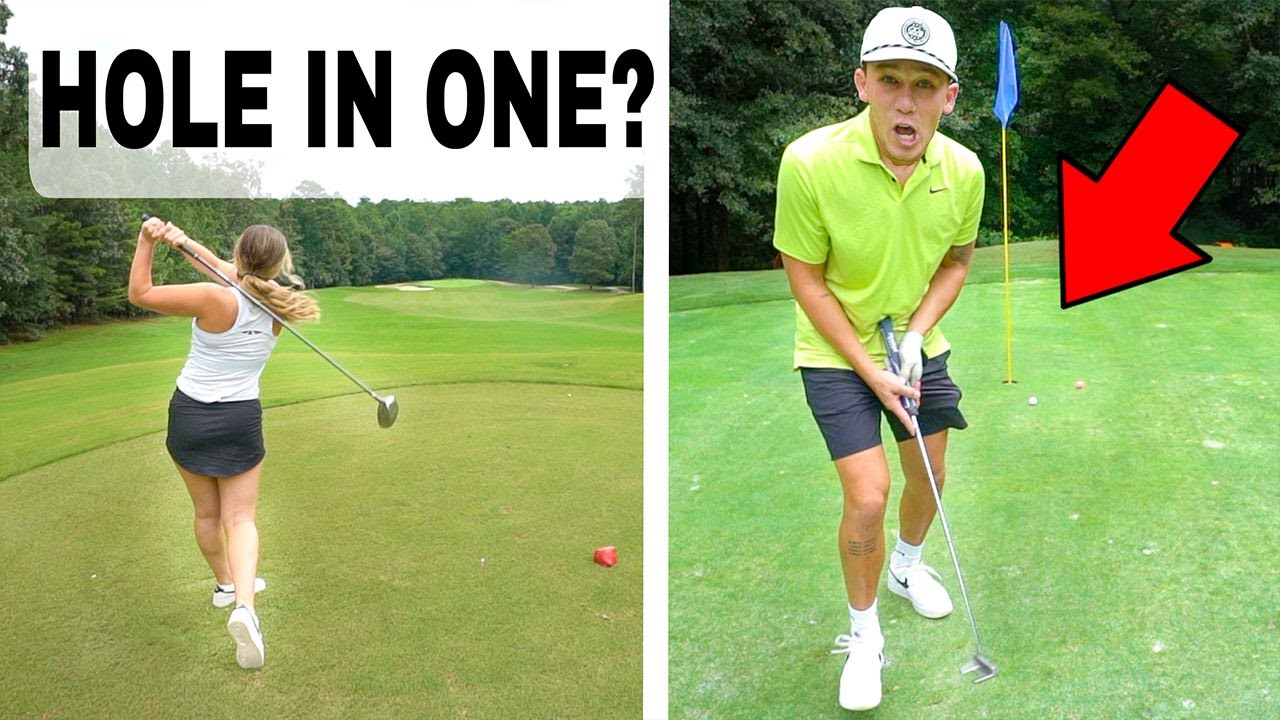 GOLF CHALLENGE DID SHE HIT A HOLE IN ONE?!? (scramble) - YouTube