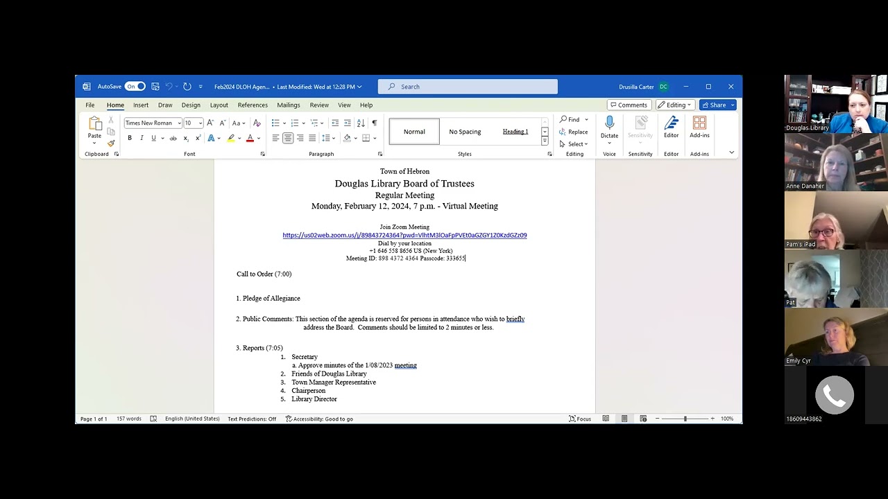 Douglas Library of Hebron Board of Trustees February 12, 2024 - YouTube
