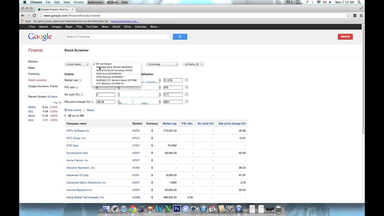 How To Find Technology Stocks On Google Stock Screener - YouTube