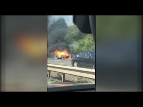 Car on fire on A14 junction 36 - YouTube