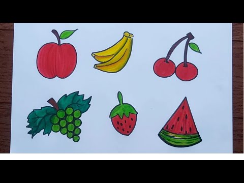 How to draw fruits for kids | Fresh fruits drawing | Easy fruits draw ...