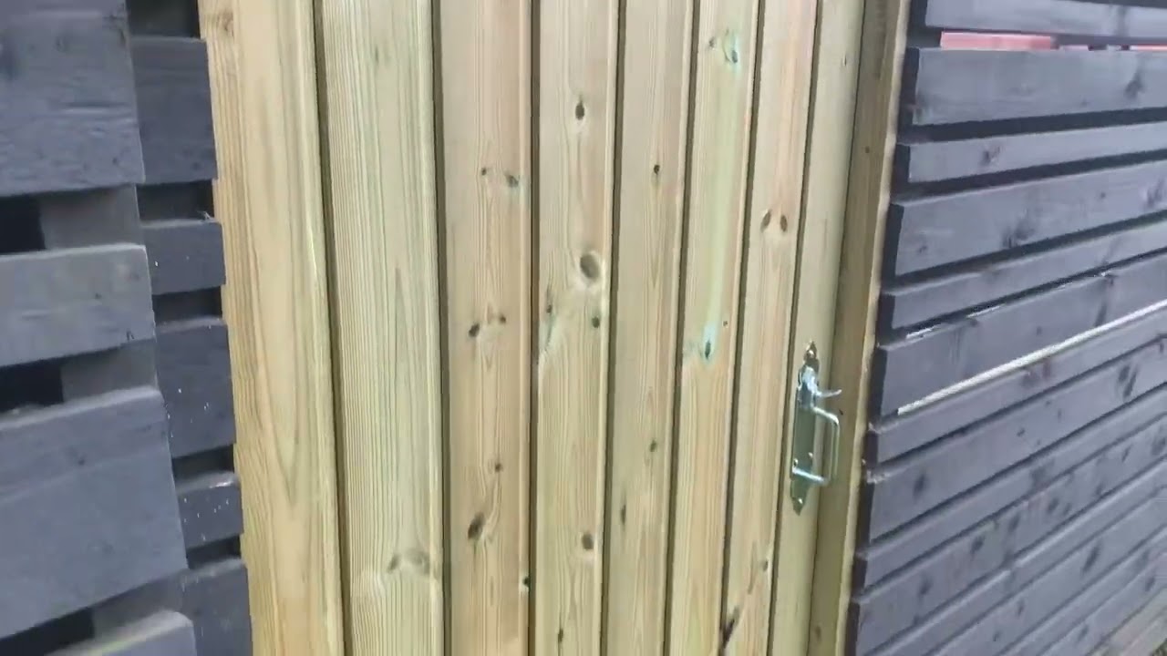 Garden Gate installed today, Swedish Shiplap and Redwood framing. - YouTube