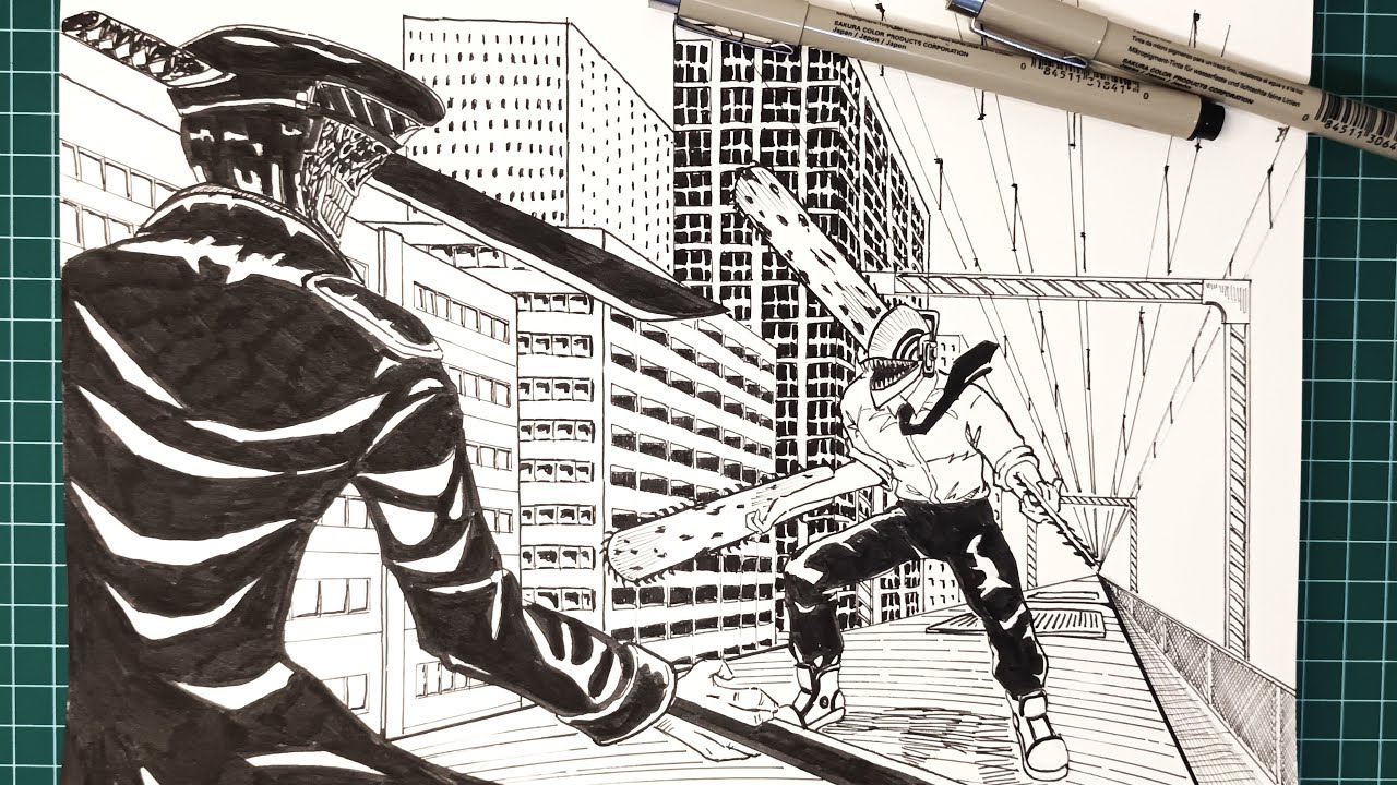Drawing Chainsaw Man vs Katana Man - YouTube