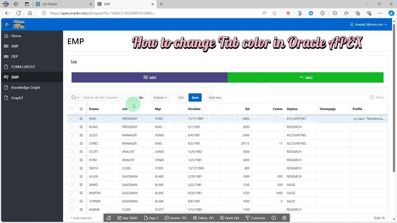 How to change Tab color in Oracle APEX - YouTube