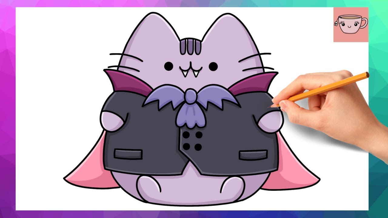 How To Draw Pusheen Vampire - Halloween | Cute Easy Drawing Tutorial ...