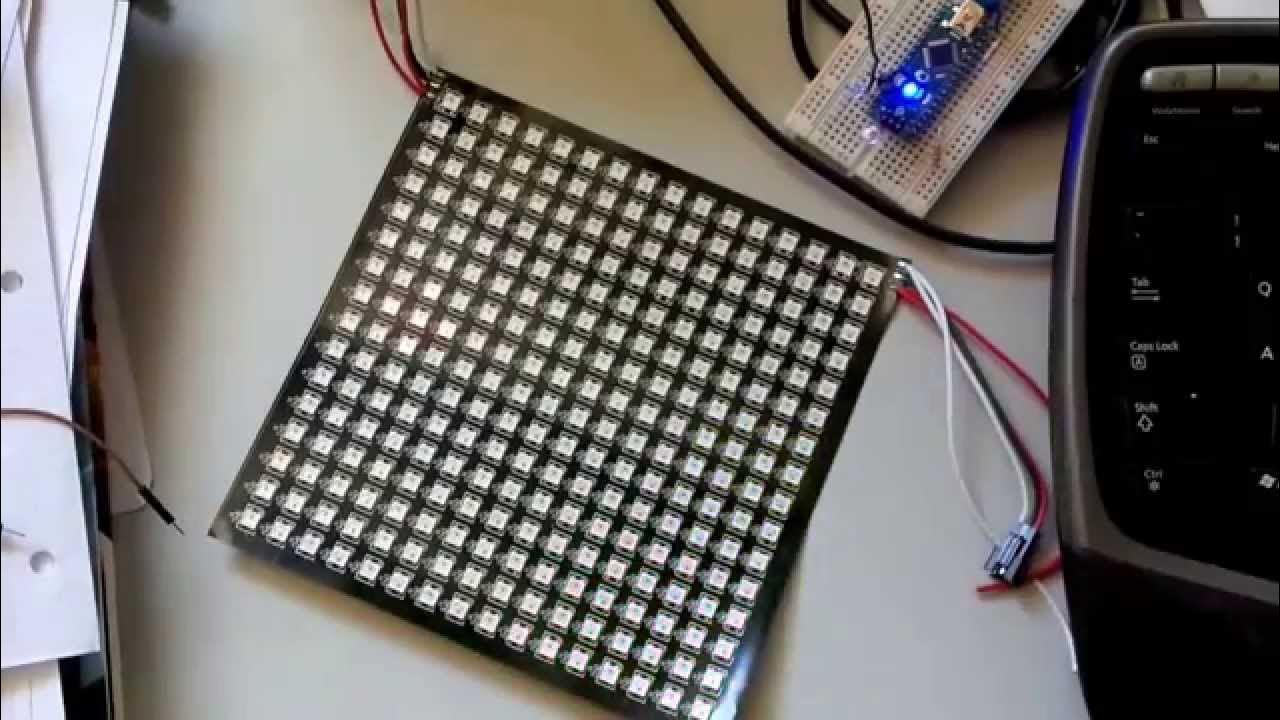 WS2812 16x16 arduino nano quarter brightness test - YouTube