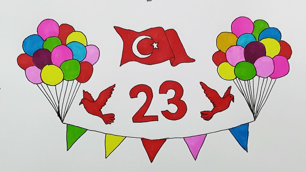 23 Nisan çizimleri - adım adım kolay balon resmi nasıl çizilir - YouTube