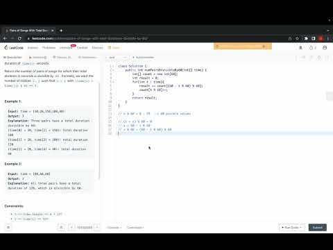 Leetcode 1010 Pairs of Songs With Total Durations Divisible by 60 (Java Solution) - YouTube