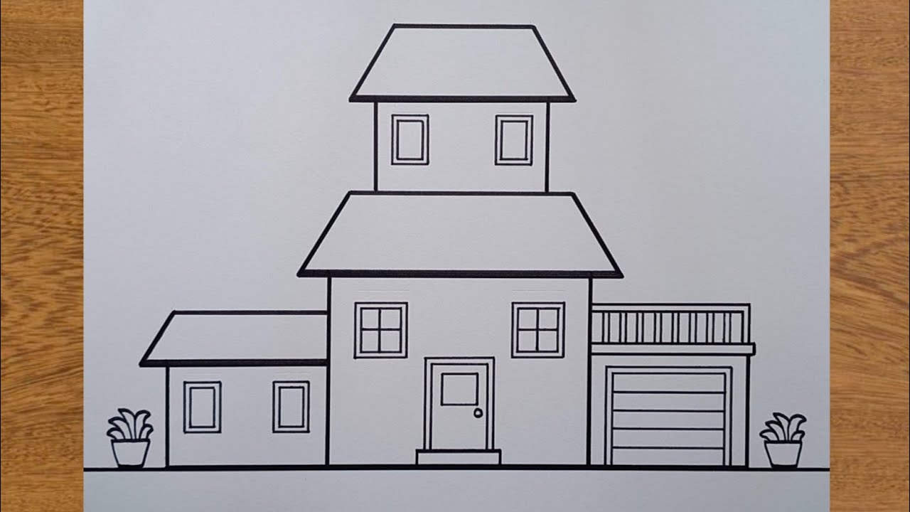 How to Draw a Level House | Simple and Easy - Drawing House For ...