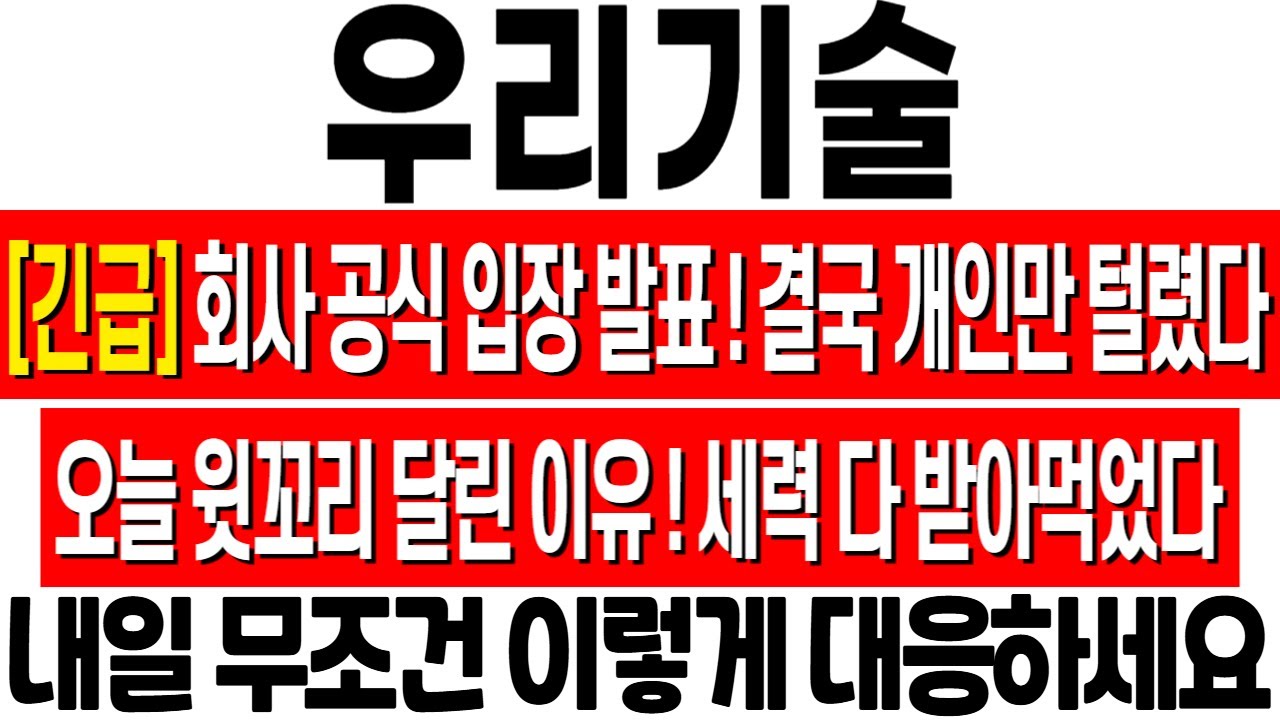 우리기술 주가 전망 사측 공식 입장 발표 결국 개인만 털렸다 오늘 윗꼬리 달린 진짜 이유 우리기술 주가 조작 우리기술 주식 분석 우리기술 목표가 우리기술 원전