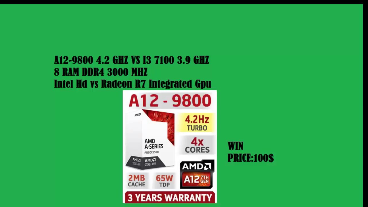 BENCHMARK INTEL I3 7100 VS AMD A12 9800 - YouTube