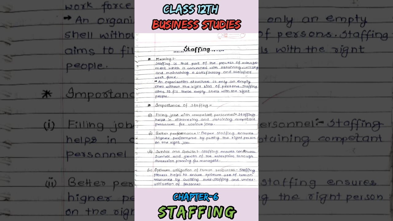 class 12 staffing Business studies NOTES - YouTube
