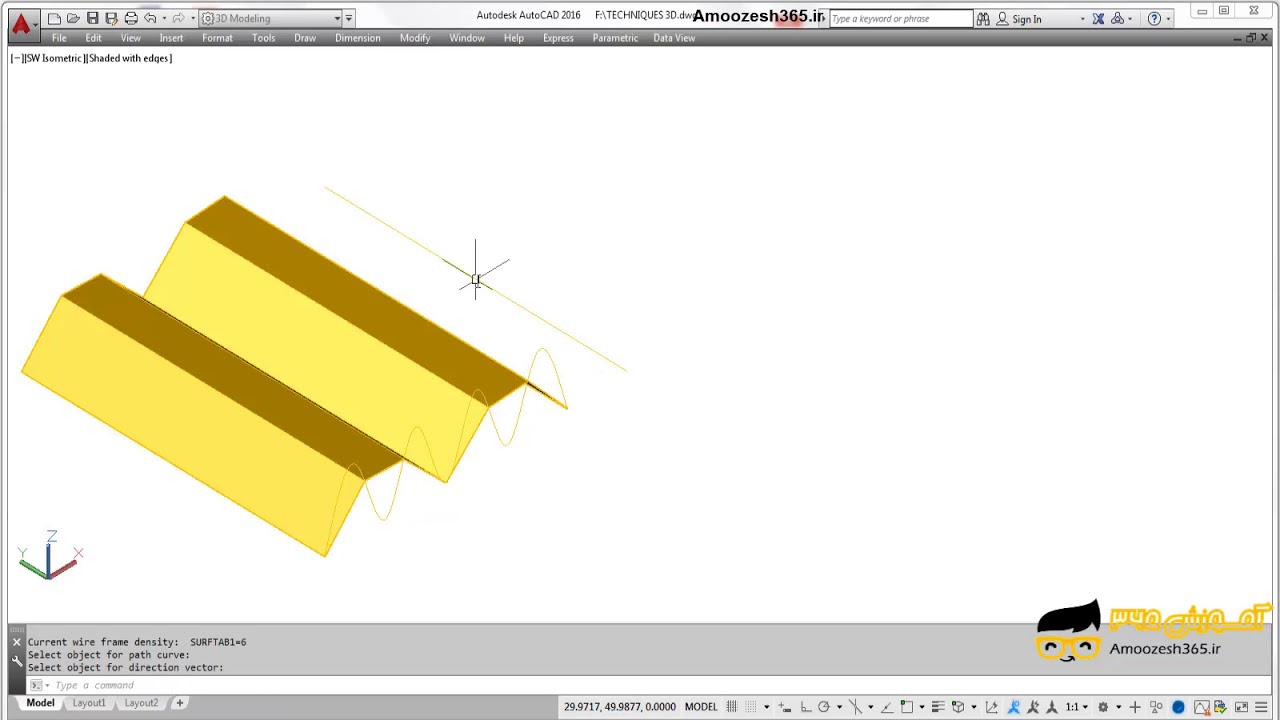 ترسیم یک سطح شبکه‌ای (Mesh) بر‌اساس جاروب کردن یک موضوع دوبعدی با فرمان ...