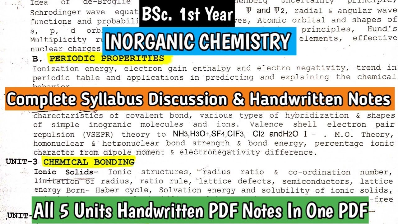 BSc.1st Year Inorganic Chemistry Handwritten Notes & Syllabus ...