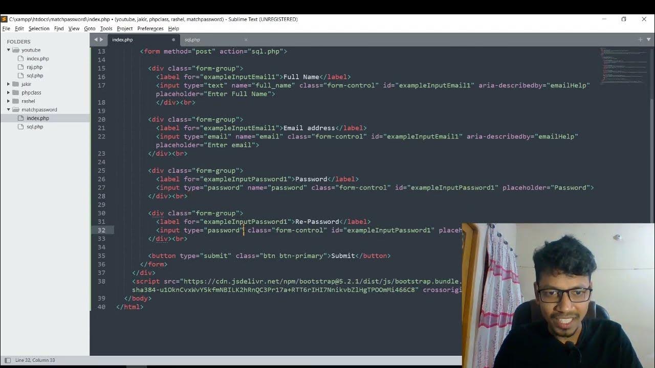 php match password and confirm password system - YouTube