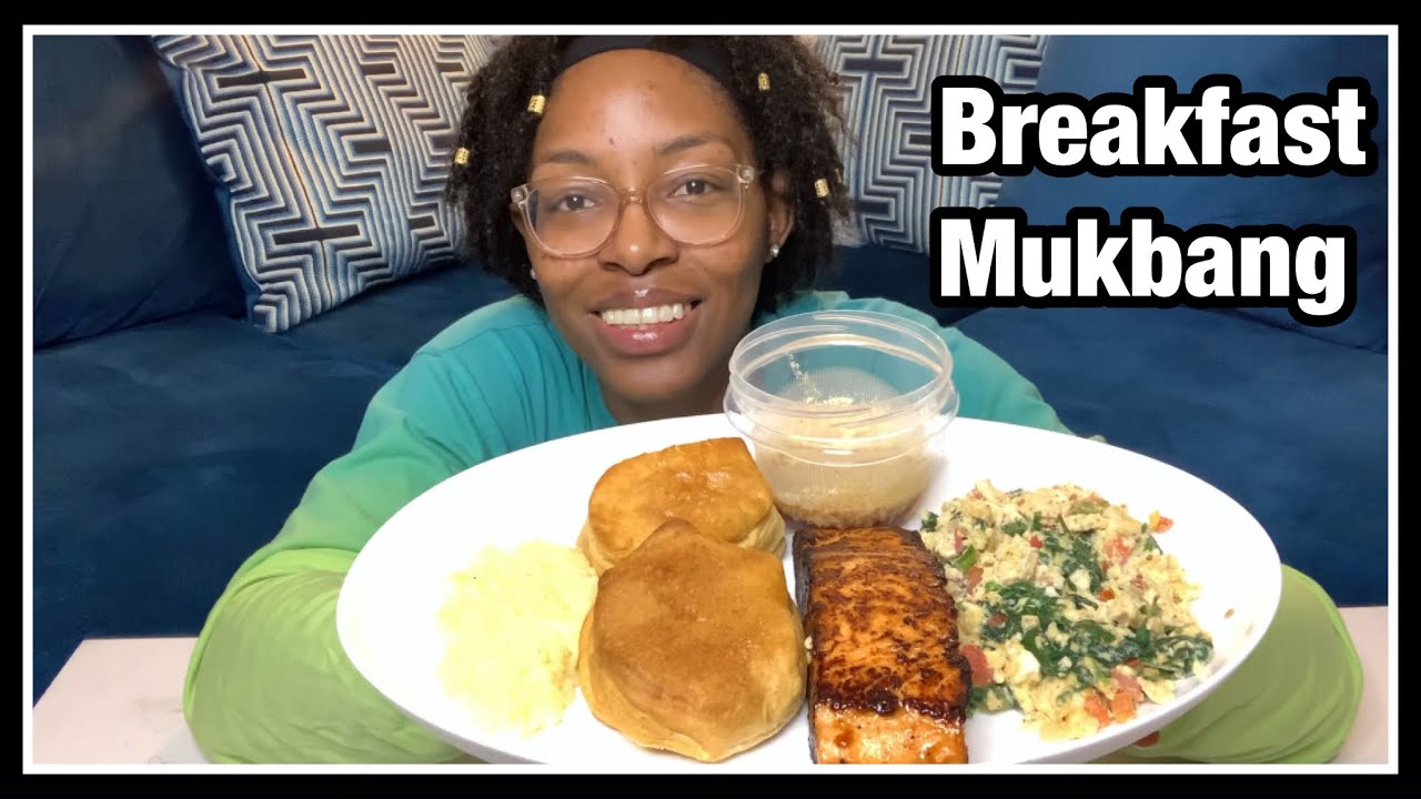 HOMEMADE BREAKFAST MUKBANG | TERIYAKI SALMON + GRITS + EGGS AND SPINACH ...