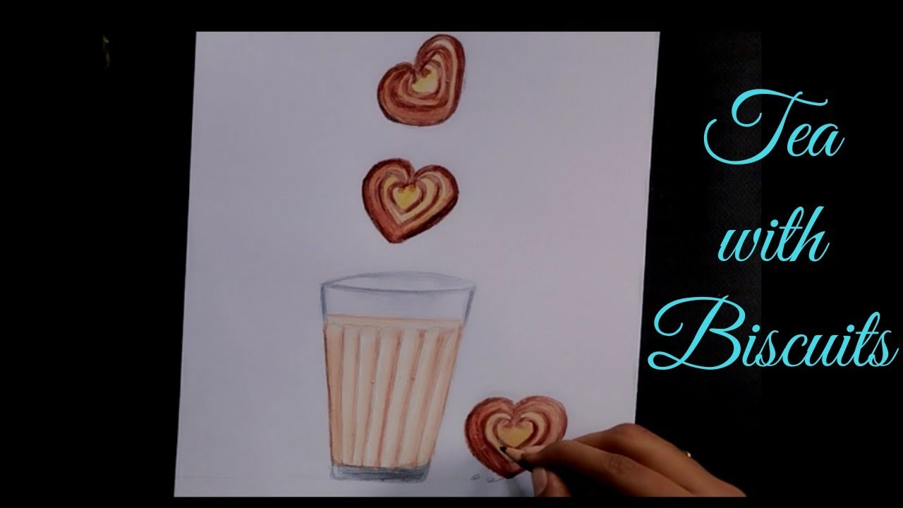 Tea with biscuits / Easy color Pencil Drawing/ Glass of Tea Drawing ...