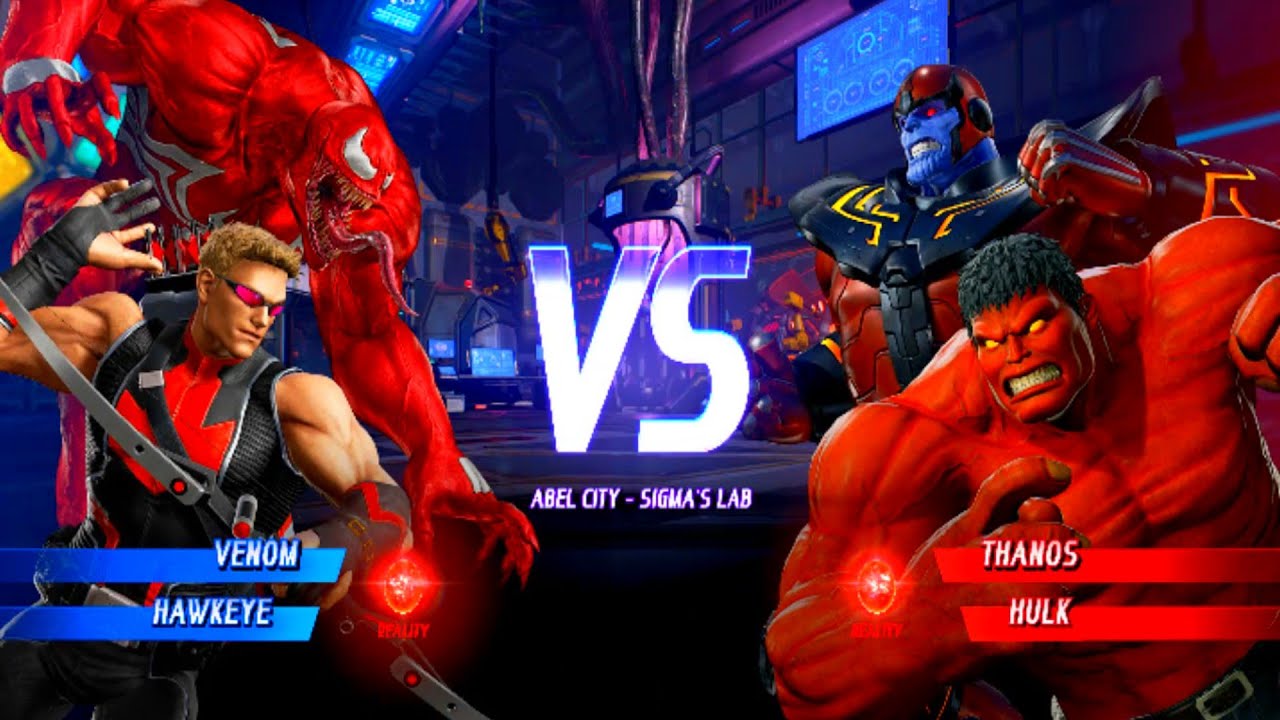 Venom & Hawkeye Vs Thanos & Red Hulk (Very Hard) AI Marvel vs Capcon ...