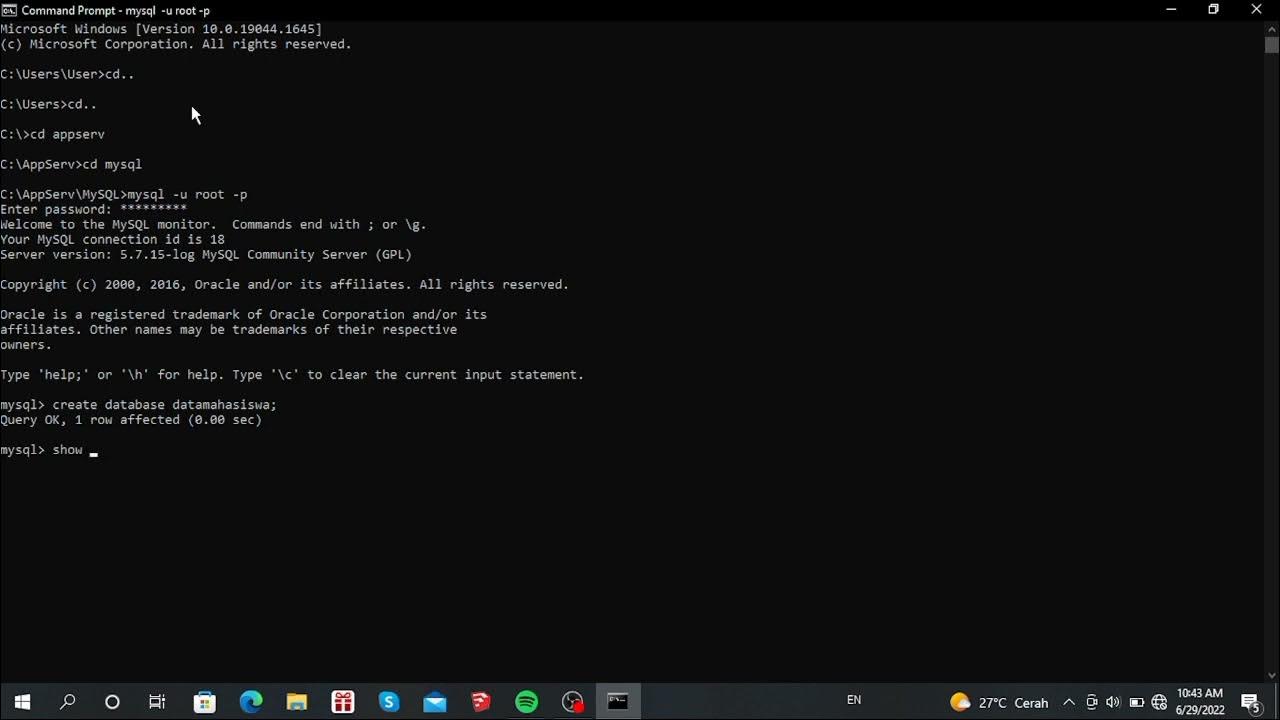 Cara Membuat Database Mysql di Commad Prompt - YouTube