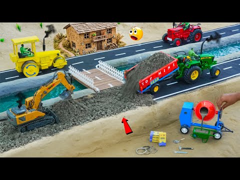 DIY Mini Tractor with Road Roller & Excavator | Concrete Road Construction Project | @topminigear