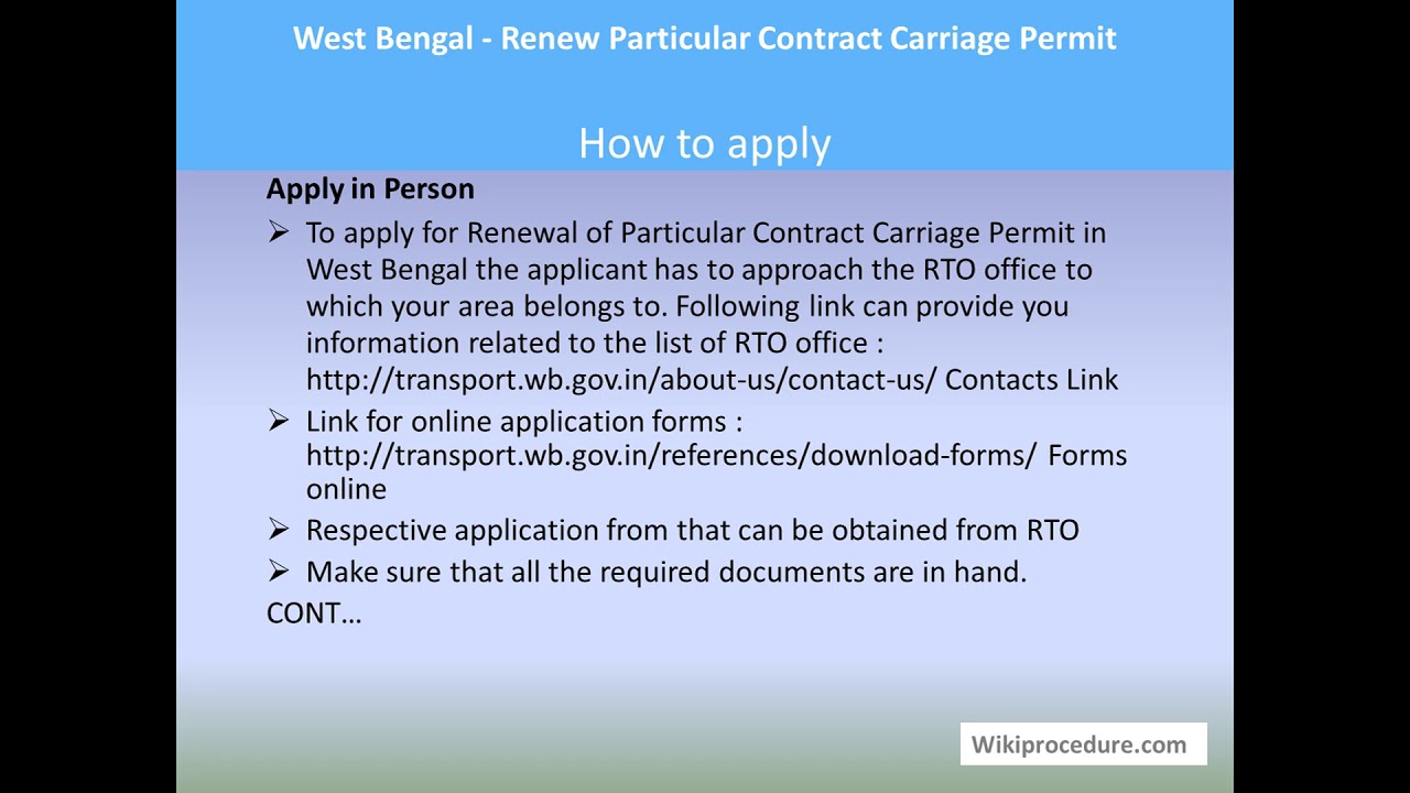 West Bengal - Renew Particular Contract Carriage Permit - YouTube