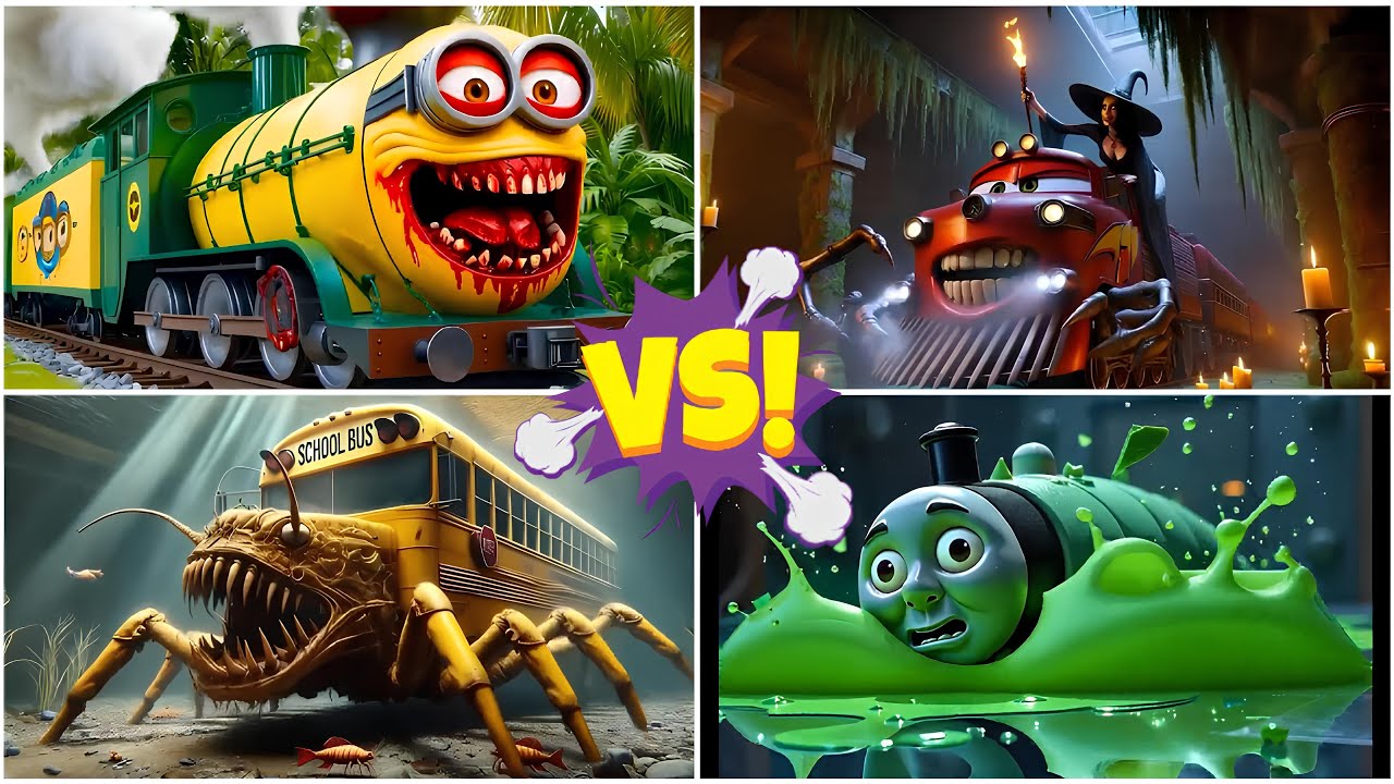 Minion Train 🆚 Mc Queen Train 🆚 THOMAS TRAIN EATER 🆚 School Bus Monster ...