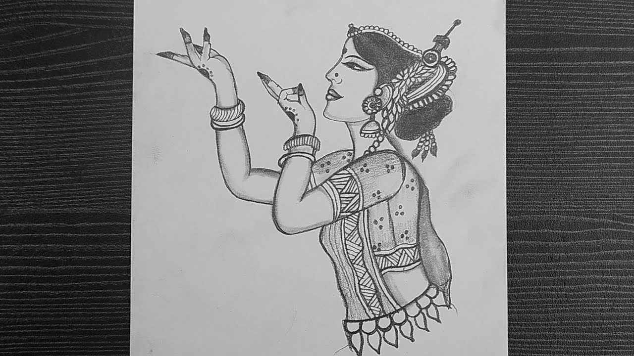 Classical Dance Drawing || Pencil Sketch Of Dancing Girl || Beautiful ...