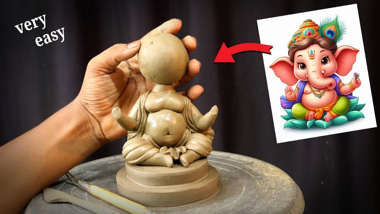 Mitti ki Bal ganesha murti making with clay | ganapati murti clay art ...
