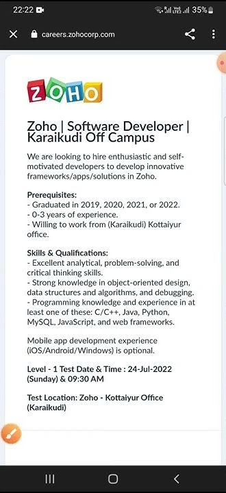 Zoho Software developer l zoho walk in drive l karaikudi off campus l 2019-2022 l zoho karaikudi ...