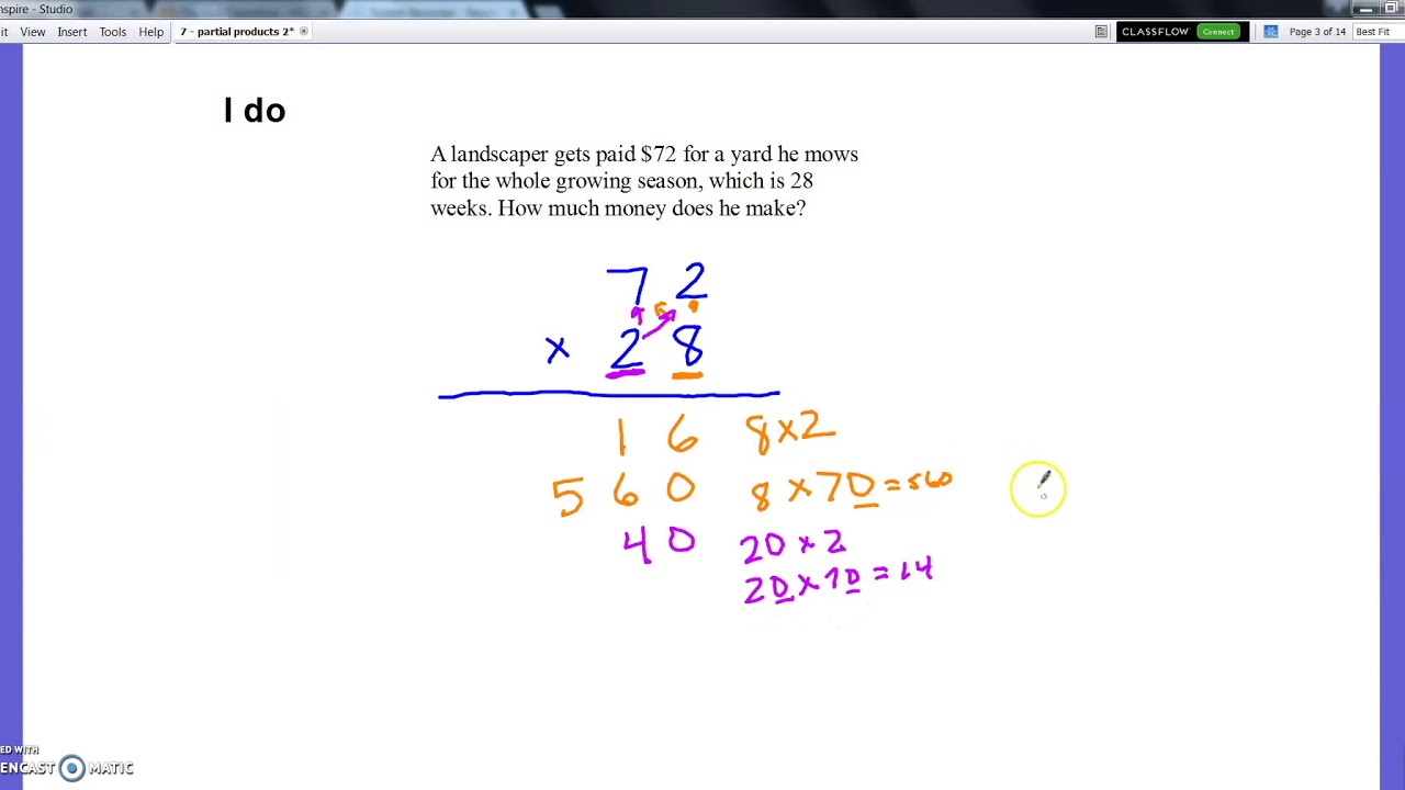 4NBT Lesson #17 - partial products multiplication strategy - 2-digit x ...