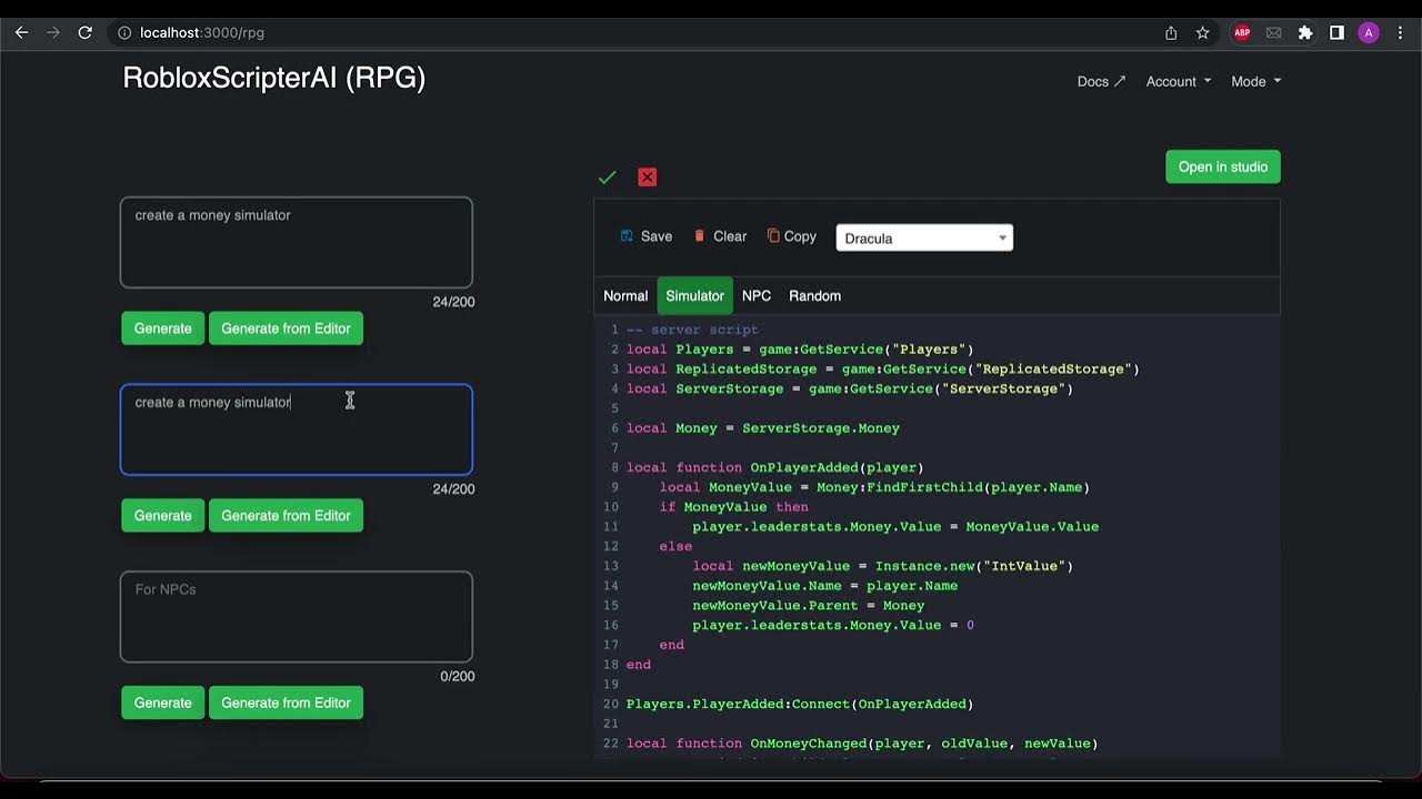 RPG Mode for RobloxScripterAI - YouTube