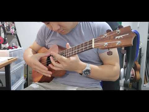 Kamaka HF-3 Koa Tenor tuned in DGBE (baritone ukulele tuning)
