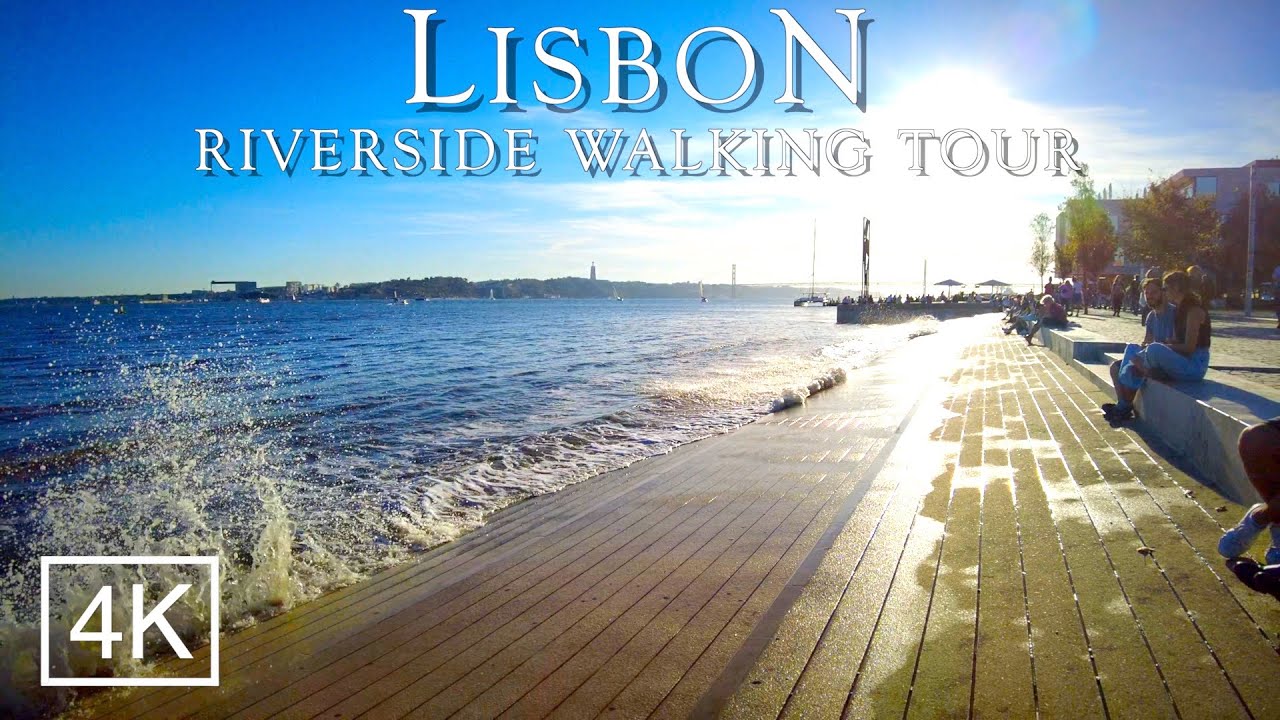 Walking Lisbon Riverfront Promenade at High Tide - Portugal 4K Ultra HD ...