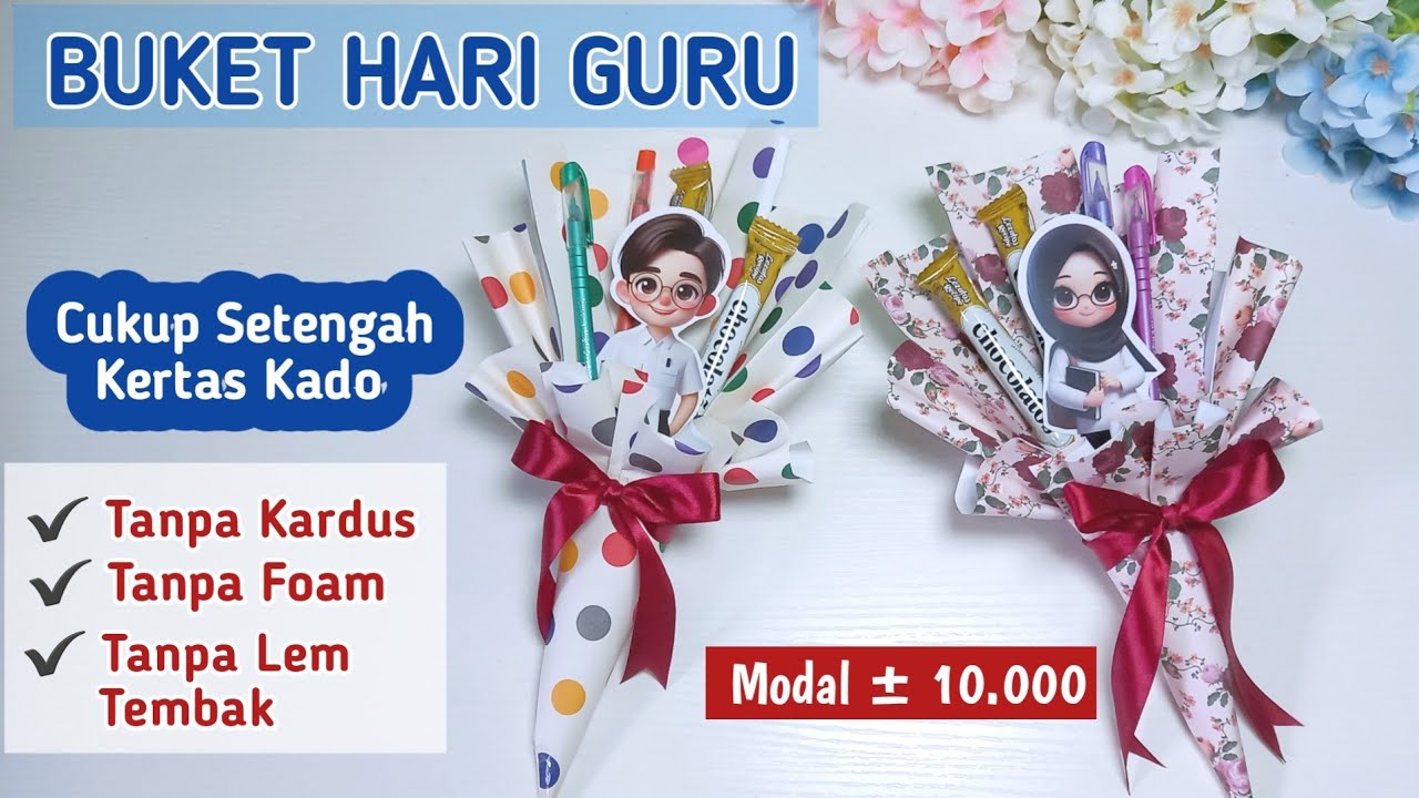 Buket Hari Guru Simple dari Kertas Kado || Tutorial Buket Mudah dan ...