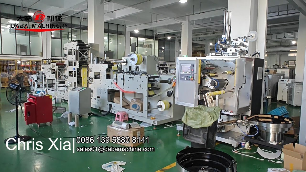 Non-stop 4-Spindle Glue Turret Rewinder connected to Tower Type Flexo ...