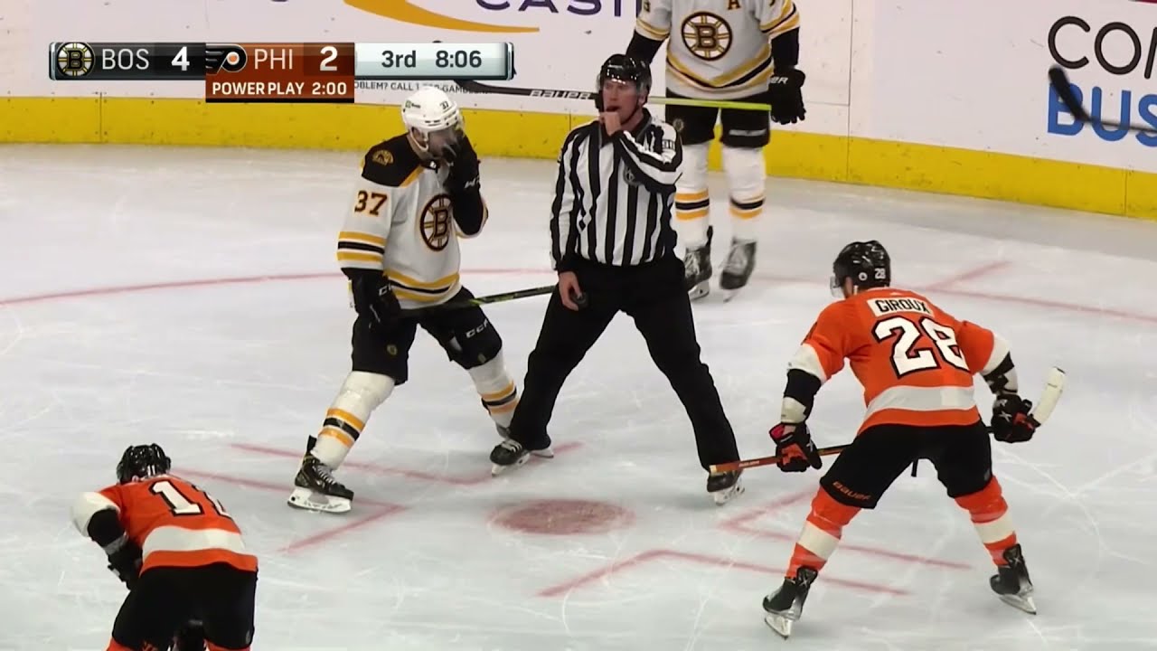 Flyers lose face off penalty and giroux is not happy about it. - YouTube