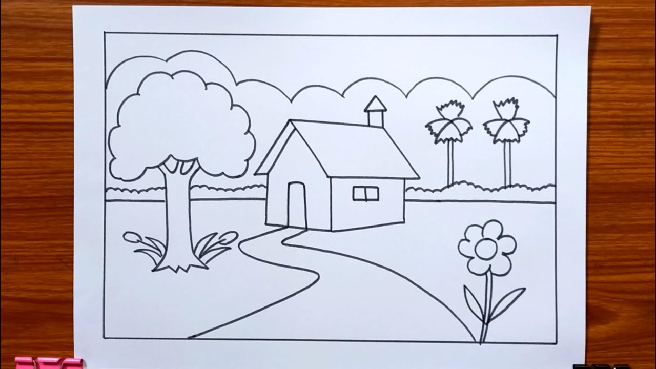 How To Draw Village House scenery||Easy Drawing|| - YouTube