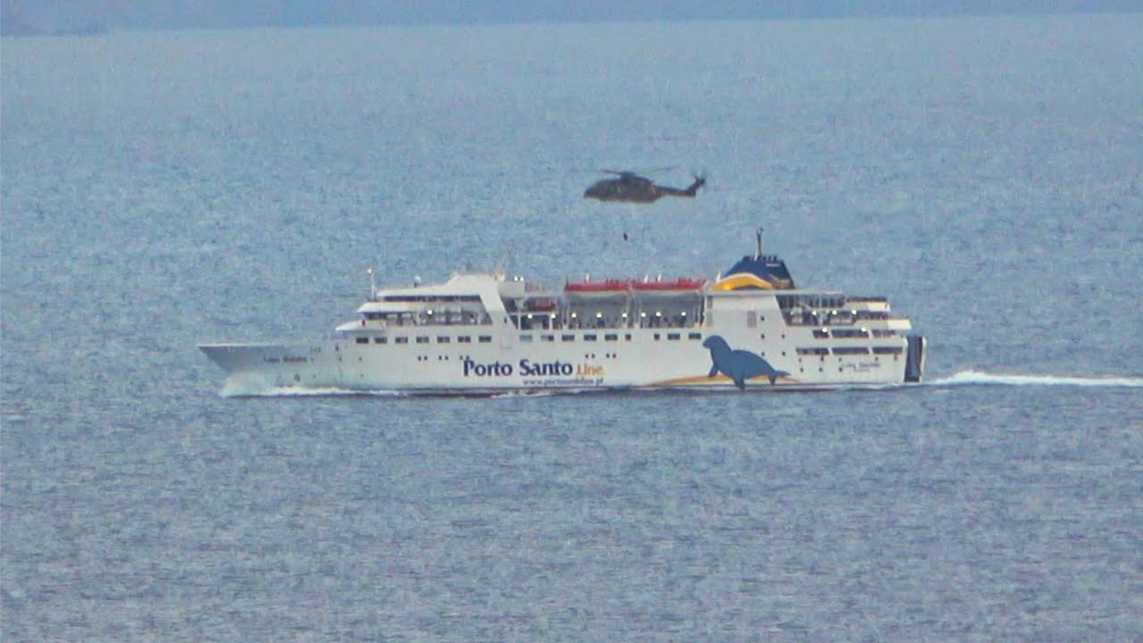AW EH101 Merlin Exercise with Lobo Marinho Ferry Boat at Madeira Island ...