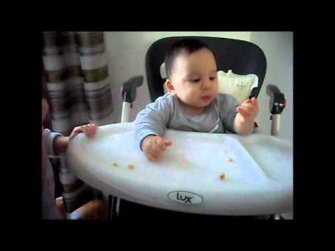 Baby super excited to eat Cheerios!!! - YouTube