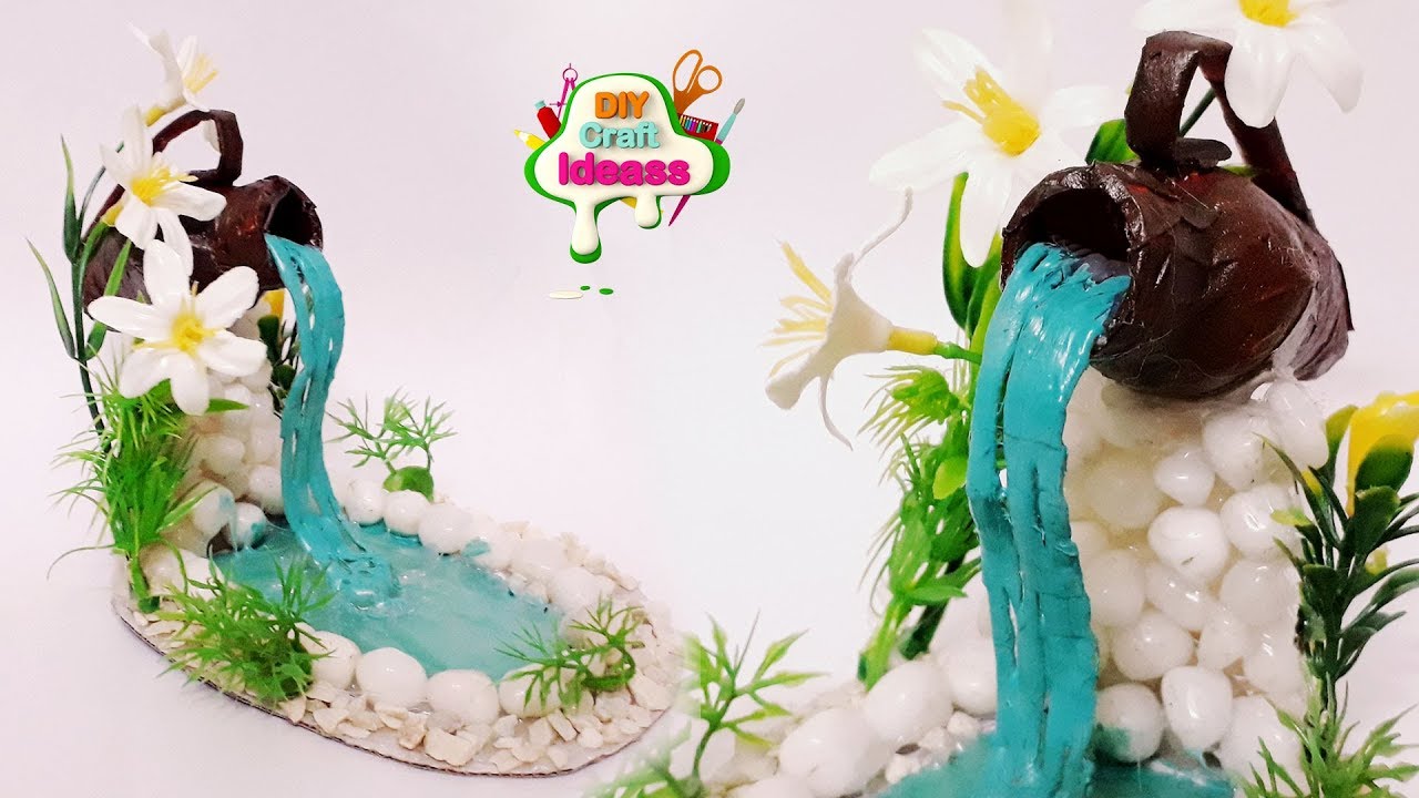 diy waterfall fountain | fountain With pebbles stones ideas | 5 minute ...