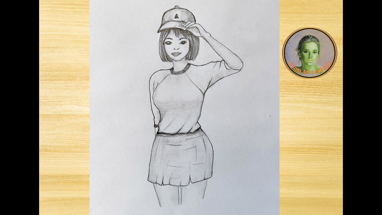girl cap wearing drawing || pencil sketch girl || step by step pencil ...