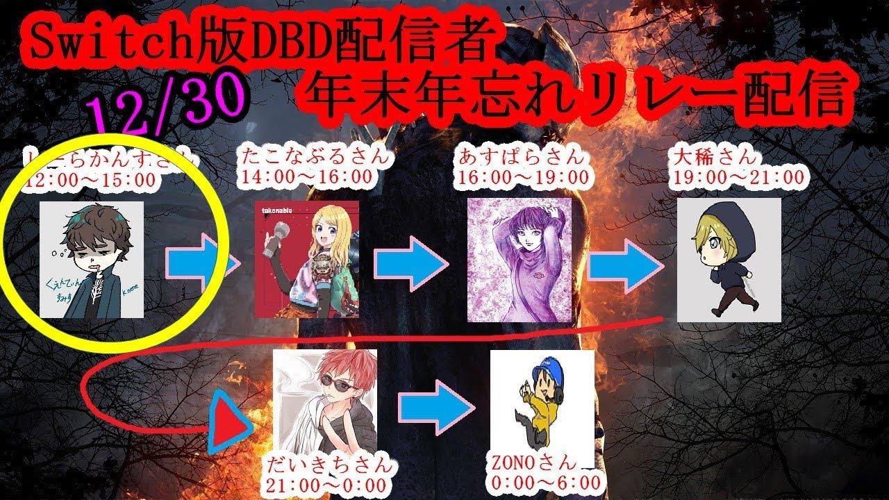 【DbD】第42回 Switch版DBD配信者年末年忘れリレー配信【DbD Switch版】【キラー】【鯖】【サバイバー】【クロスオフ】 - YouTube
