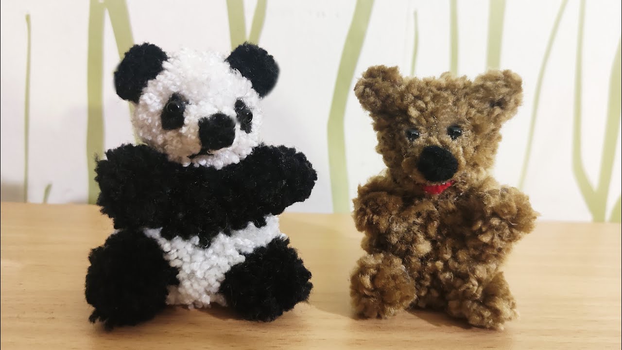 How to Make a Panda Pompom | Teddy Bear Making with Wool at home | pom ...