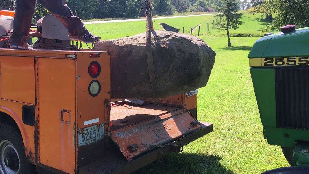 How to load a1200 lbs boulder into a truck - YouTube