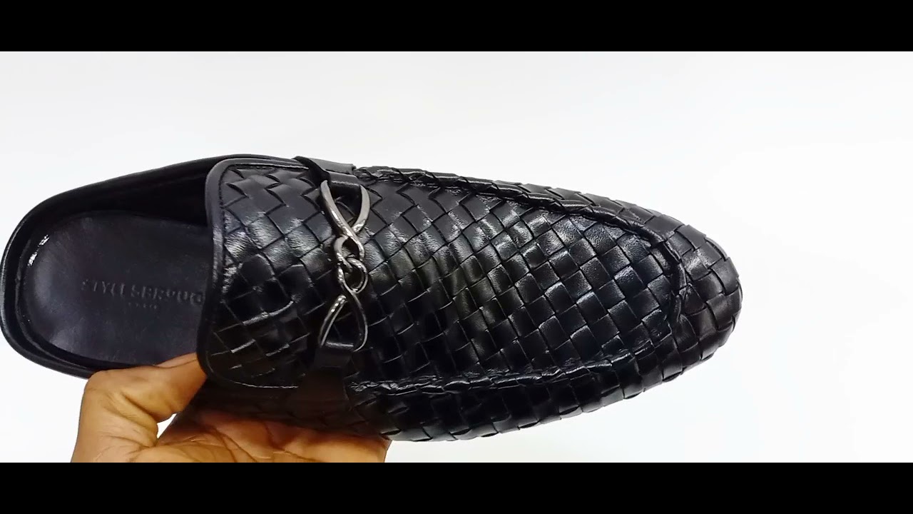 Black Arins Woven Italian Leather Half Shoe - YouTube